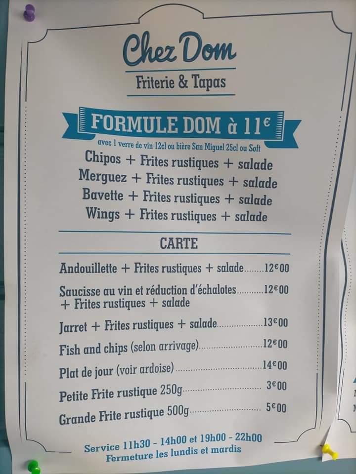 Menu au Chez Dom restaurant, Cléry-Saint-André