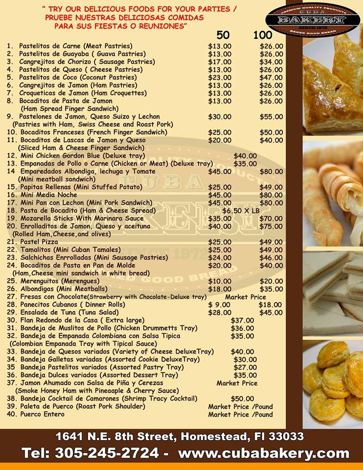 Menu at Cuba Bakery, Homestead