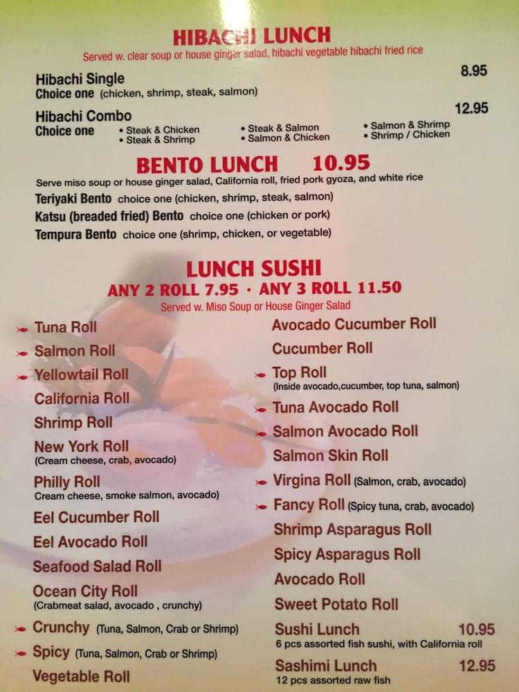 Carta de East Moon Japanese Steakhouse, Salisbury