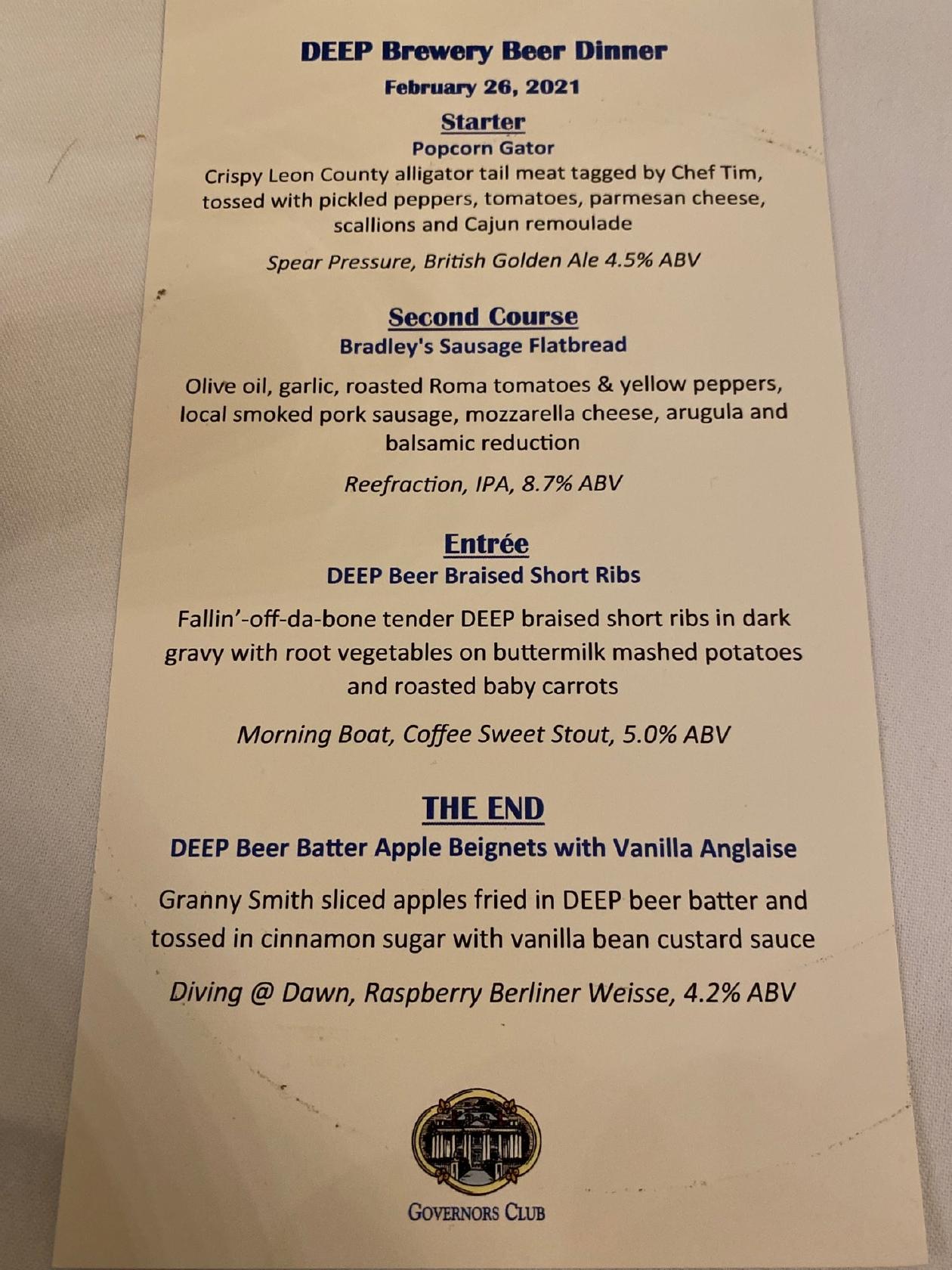 Menu at Governors Club, Tallahassee, 202 S Adams St