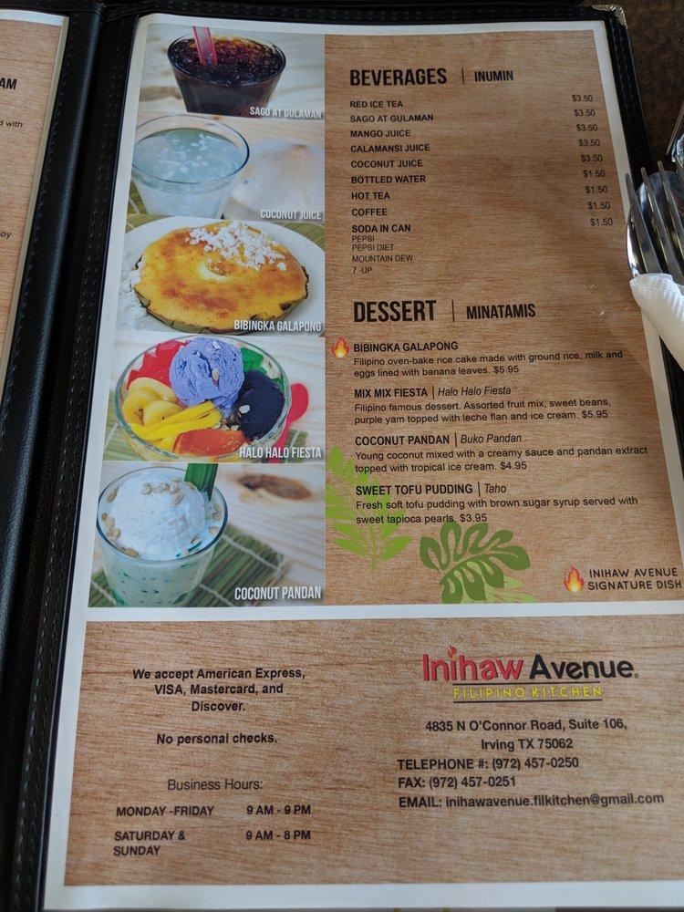 Menu at Inihaw Avenue Filipino Kitchen BBQ, Irving