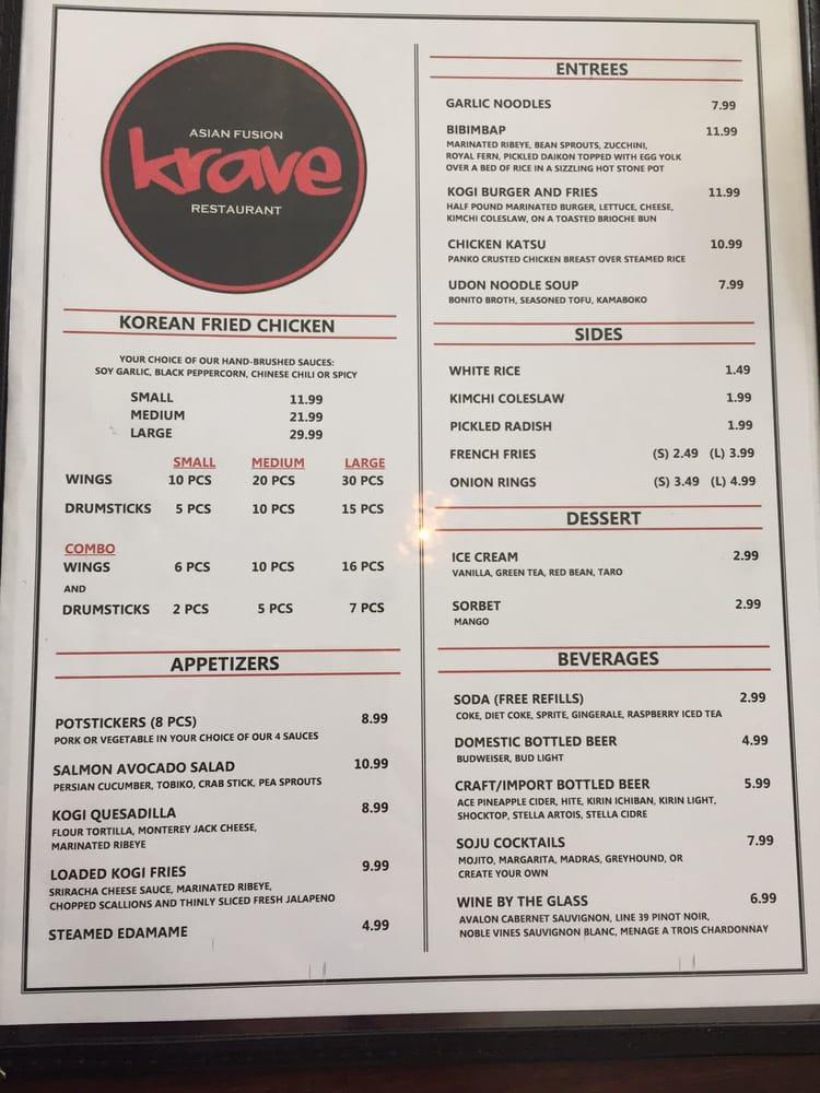 Menu at Krave Asian Fusion Restaurant, Irvine