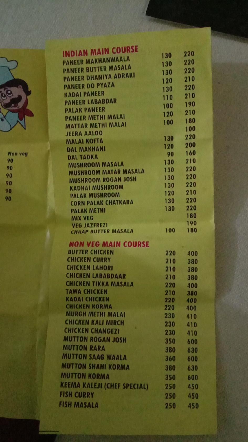 Menu at MASALA DARBAR, Dehradun