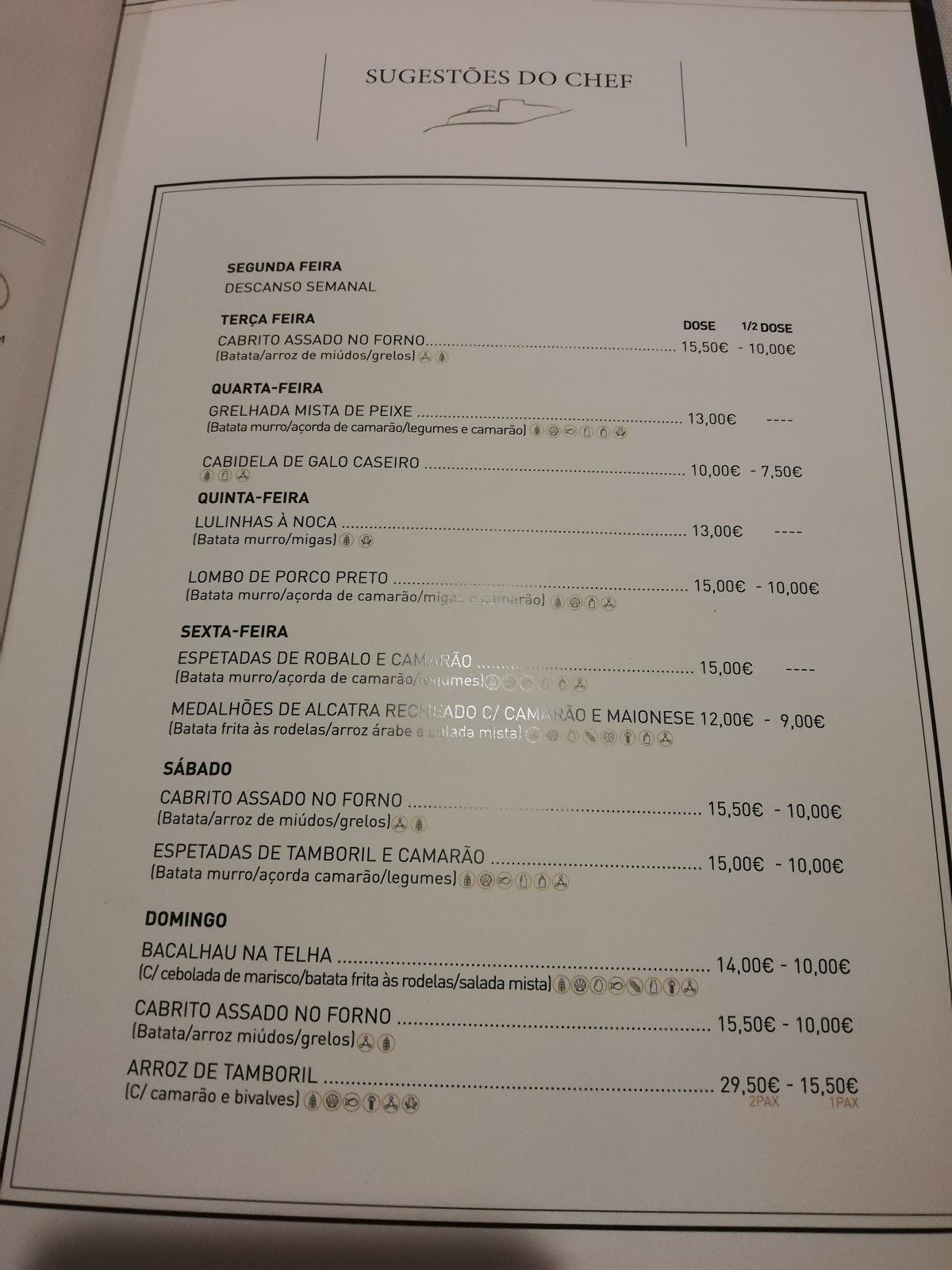 Menu em Matilde Noca restaurante, Leiria, R. do Martingil 157