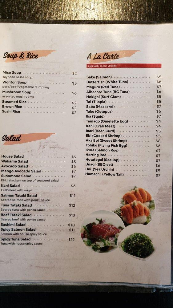 Menu au MiKi sushi restaurant, Markham