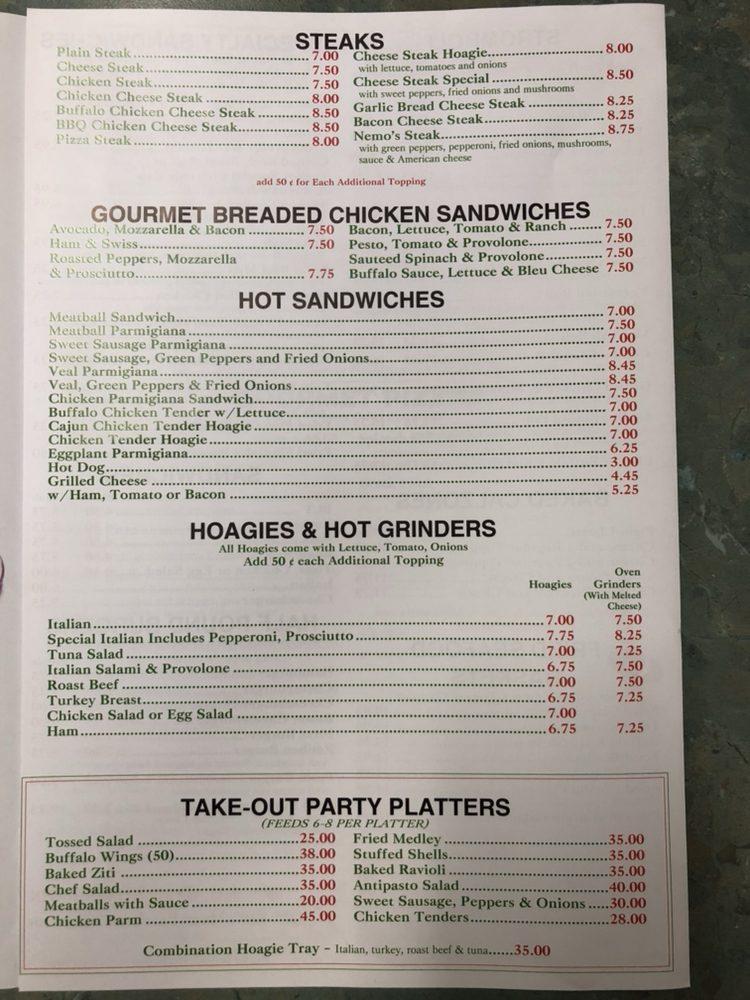 Menu at Nemo's Pizza & Family Restaurant, Avalon