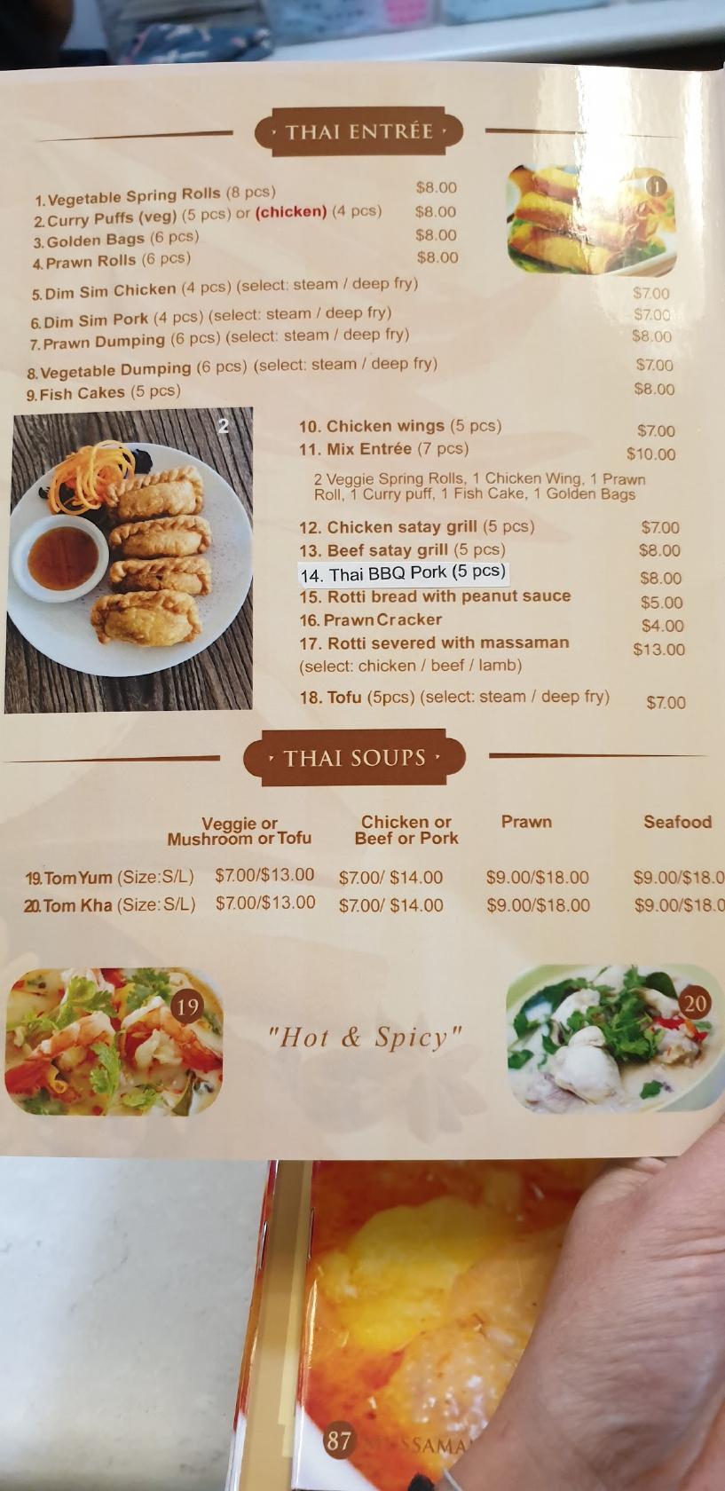 Menu at Phaboonchai Thai Restaurant, Wodonga