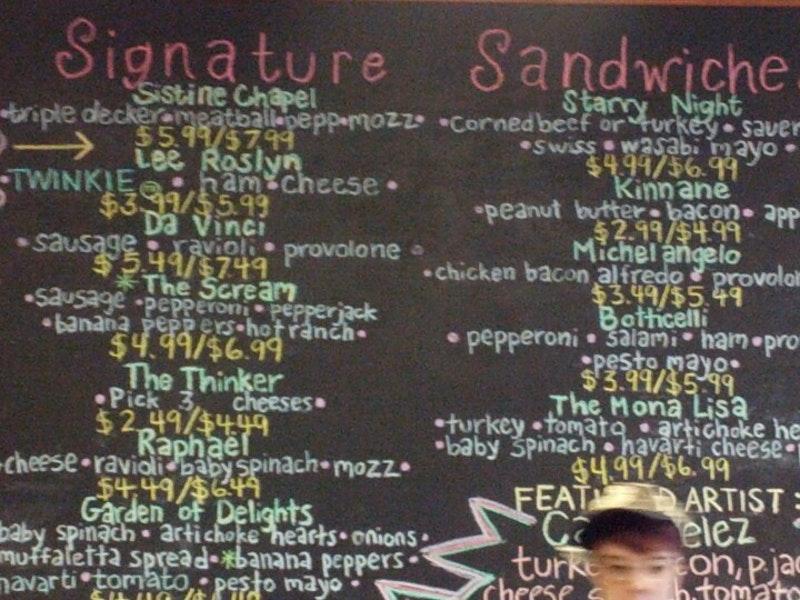 Menu at Picasso's cafe, Erie