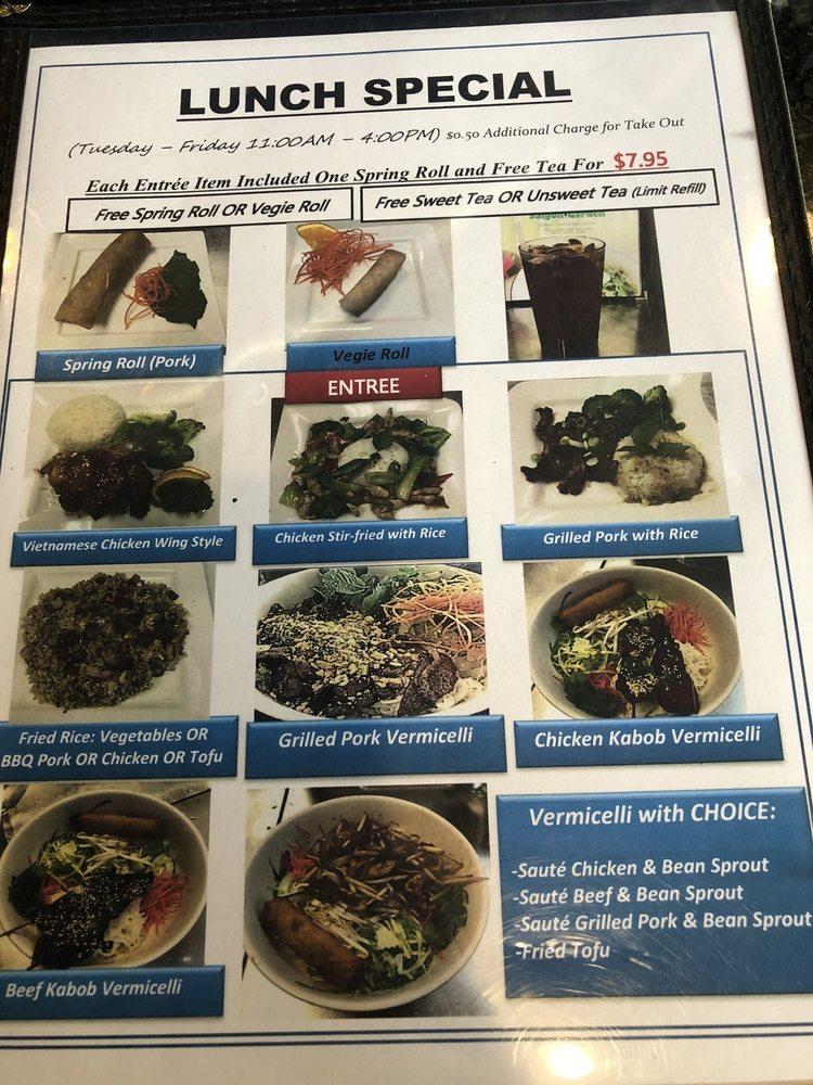 Menu at Saigon Garden restaurant, Winter Haven