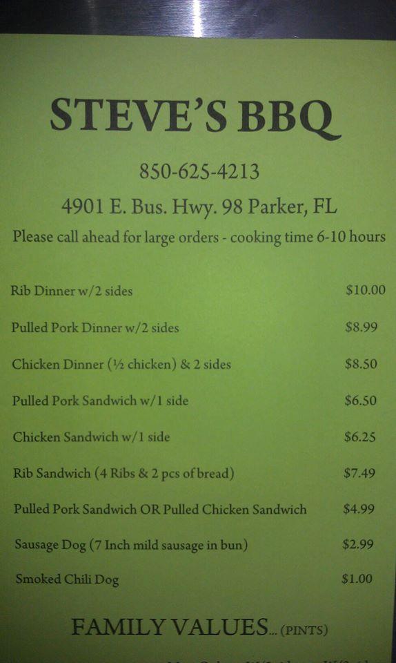 Menu at Steve's BBQ, Springfield