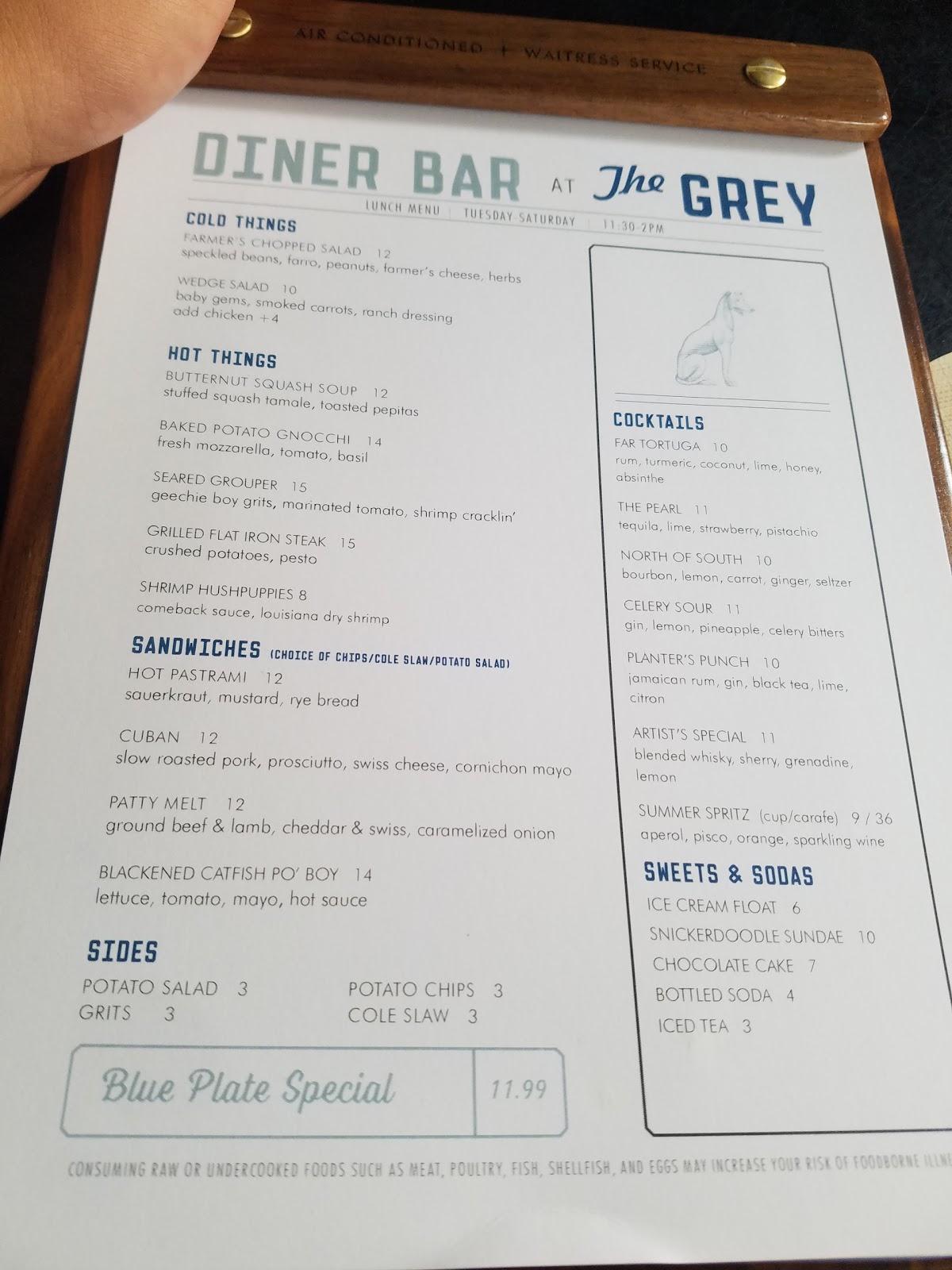 Menu at The Grey restaurant, Savannah
