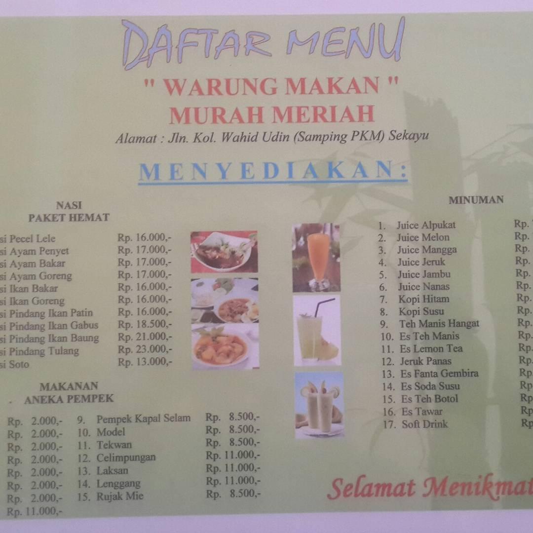 Menu at Warung Makan Murah Meriah Samping PKM Sekayu restaurant ...