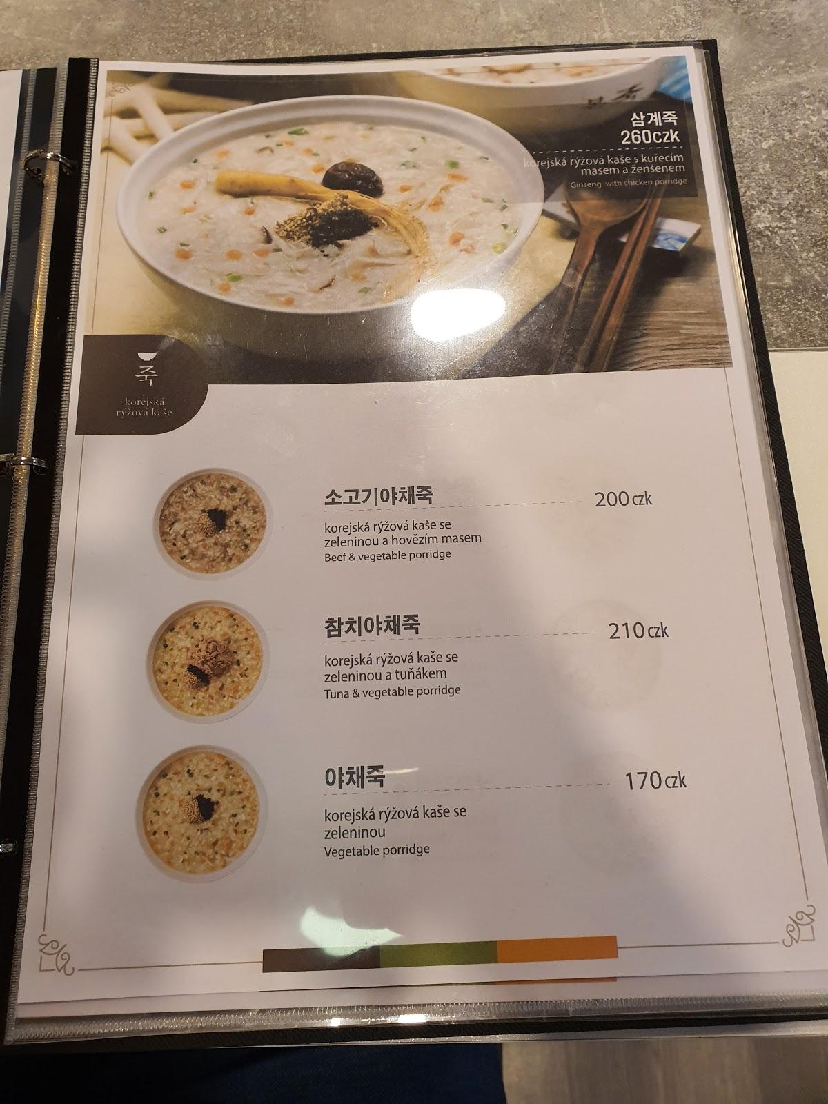 Menu at bonjuk and dosirak cafe, Prague