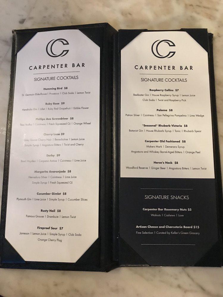 Menu at Carpenter Bar, Sioux Falls