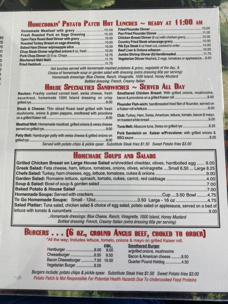 Menu at Doug & Lil's Potato Patch restaurant, DeLand