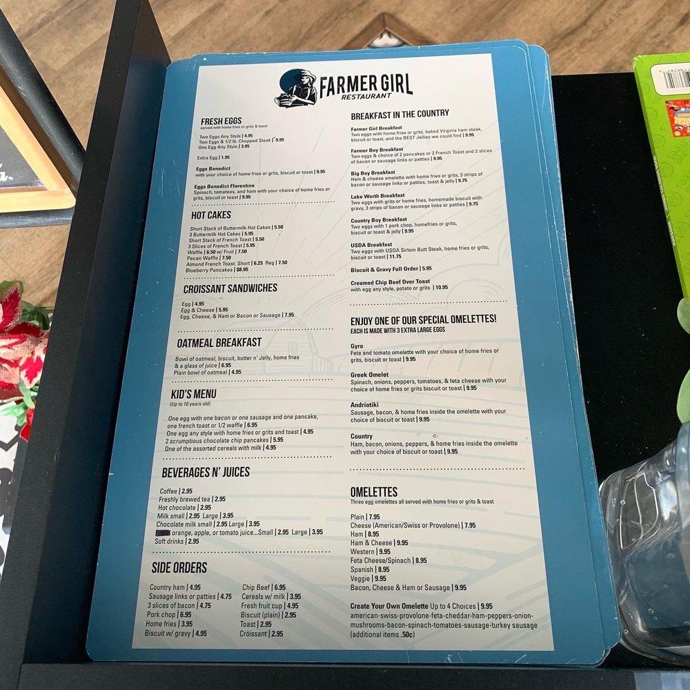Menu at Farmer Girl Restaurant, Lake Worth
