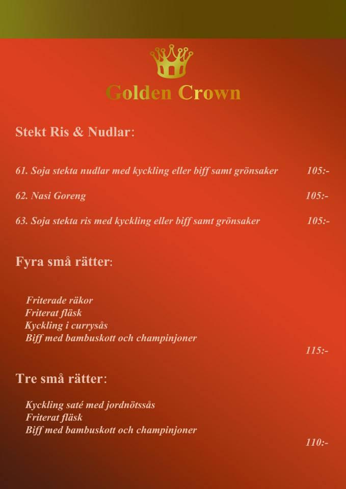 Menu at Golden Crown restaurant, Svedala, Storgatan 20