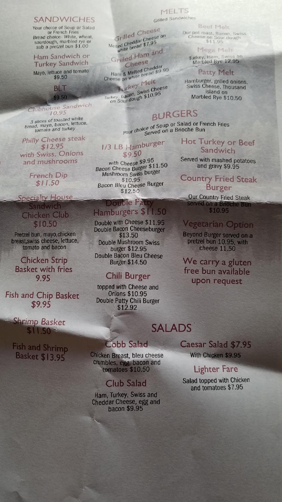 Menu at Mill City Grill restaurant, Mill City