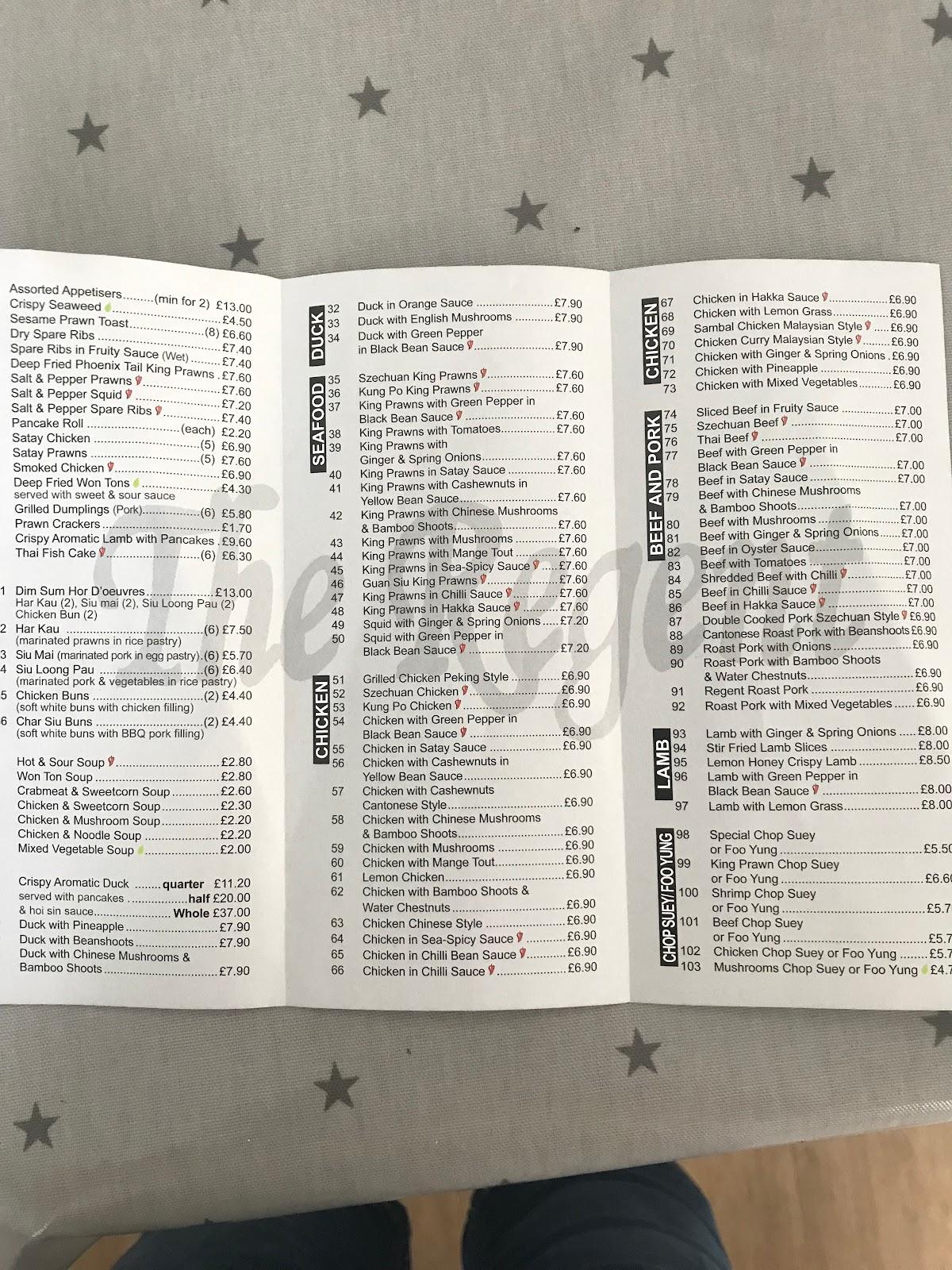 Menu at Regent fast food, Harpenden