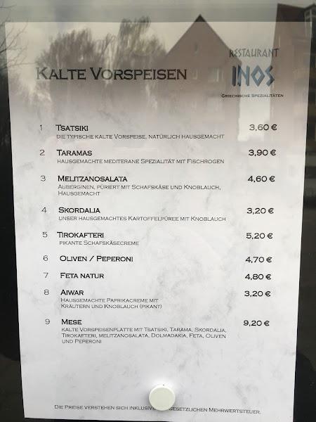 Speisekarte von Restaurant Inos, Hamburg, Carl-Petersen-Straße 124