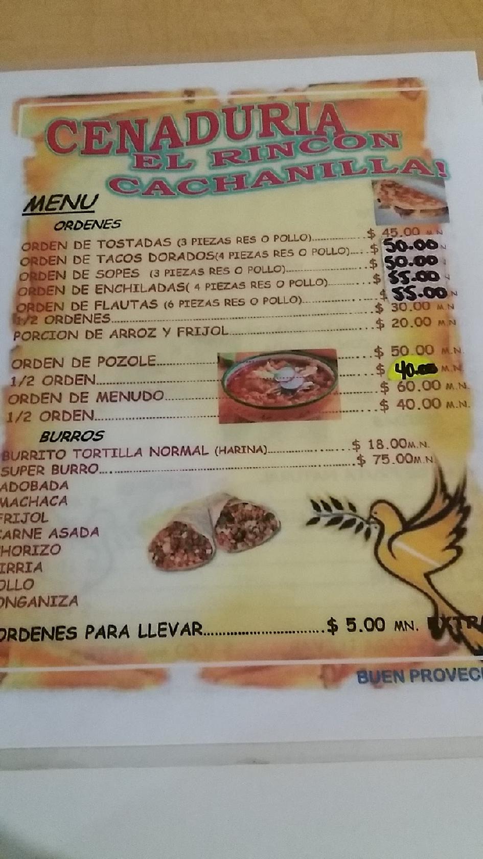 Menu at Cenaduria El Rincon Cachanilla restaurant, Ensenada