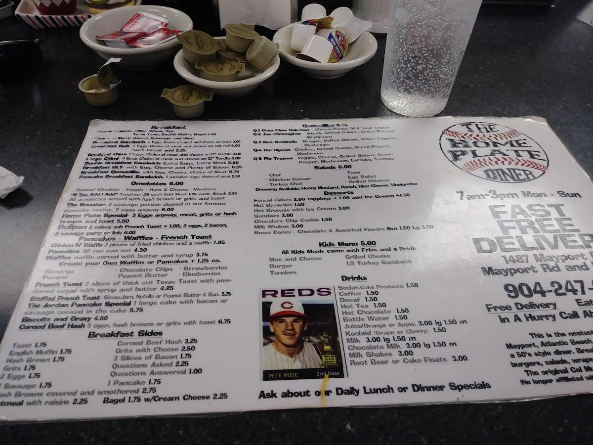 Menu at Dano's Diner restaurant, Atlantic Beach