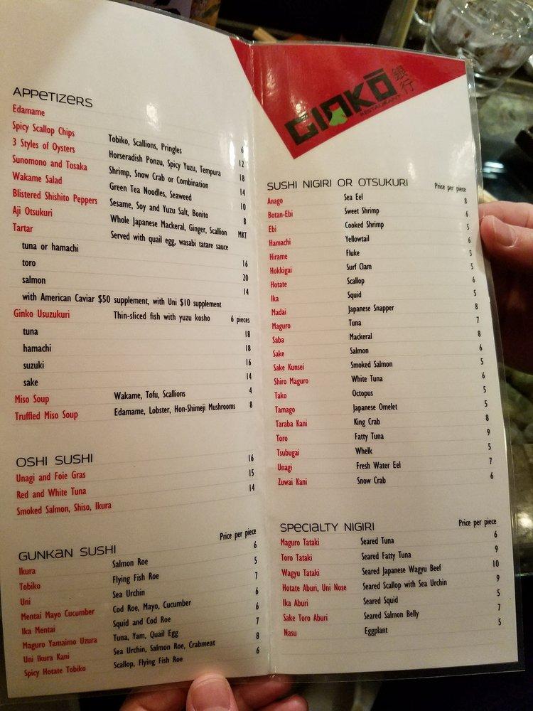 Menu at Ginko Restaurant, Cleveland