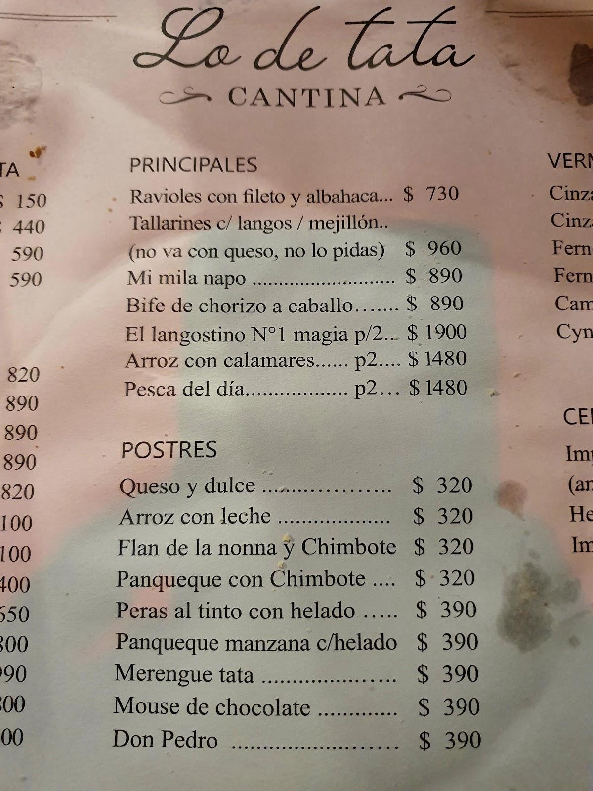 Carta del restaurante Lo del Tata, Mar del Plata, B7602HDG