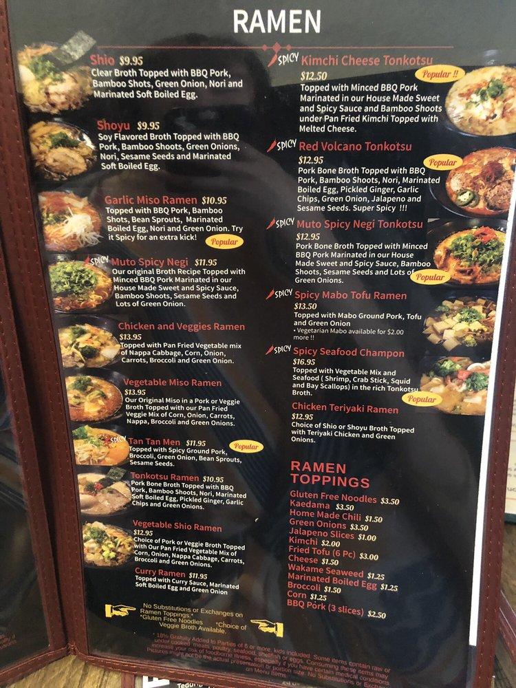 Menu at Muto Izakaya restaurant, Lynnwood