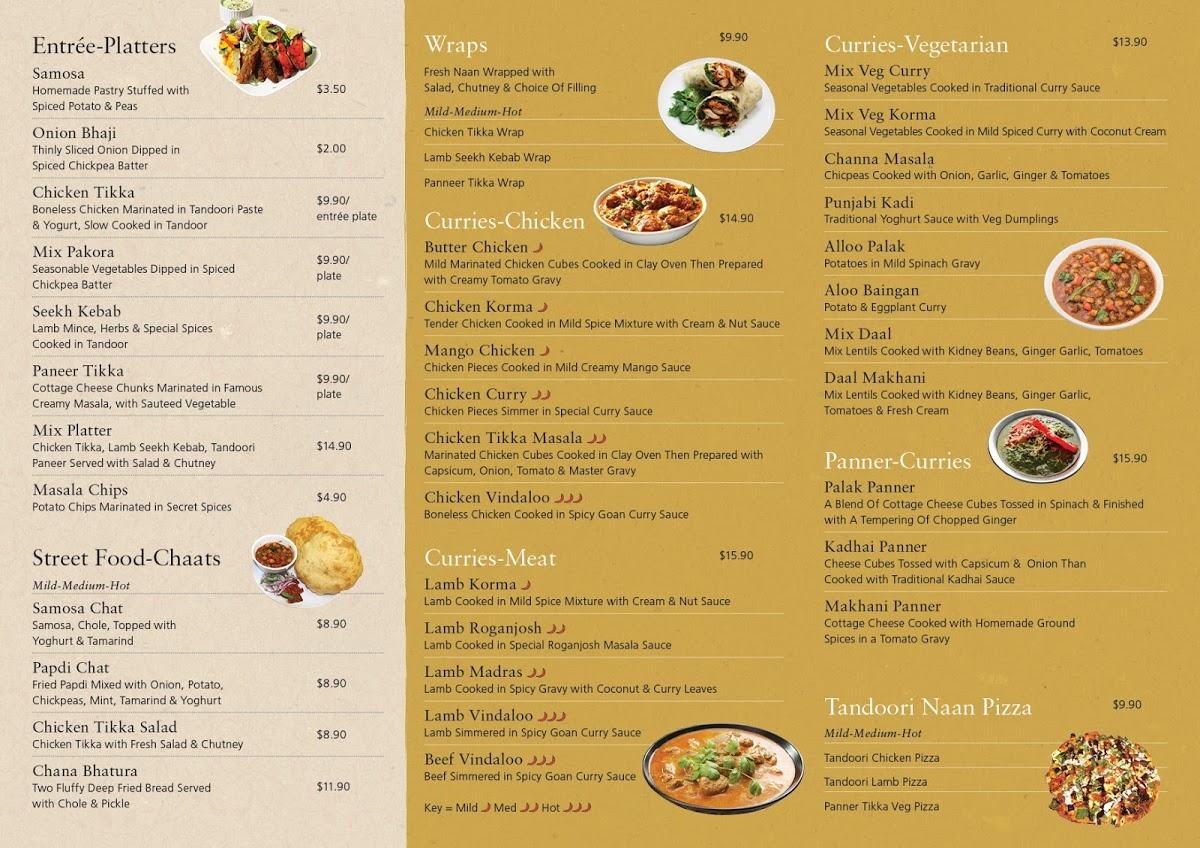 Menu at Namaste Indian restaurant, Charlestown