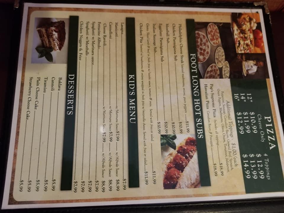 Menu at Pap's Italian Grill restaurant, Bandera, 632 TX-16