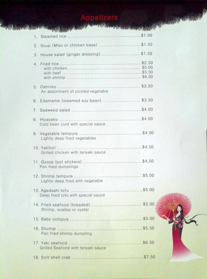 Menu at Sakura Blue restaurant, Louisville