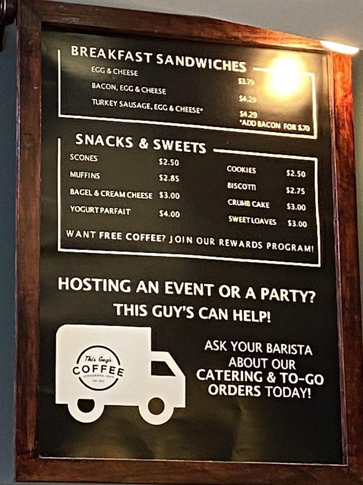 Menu at This Guy's Coffee pub & bar, Springboro