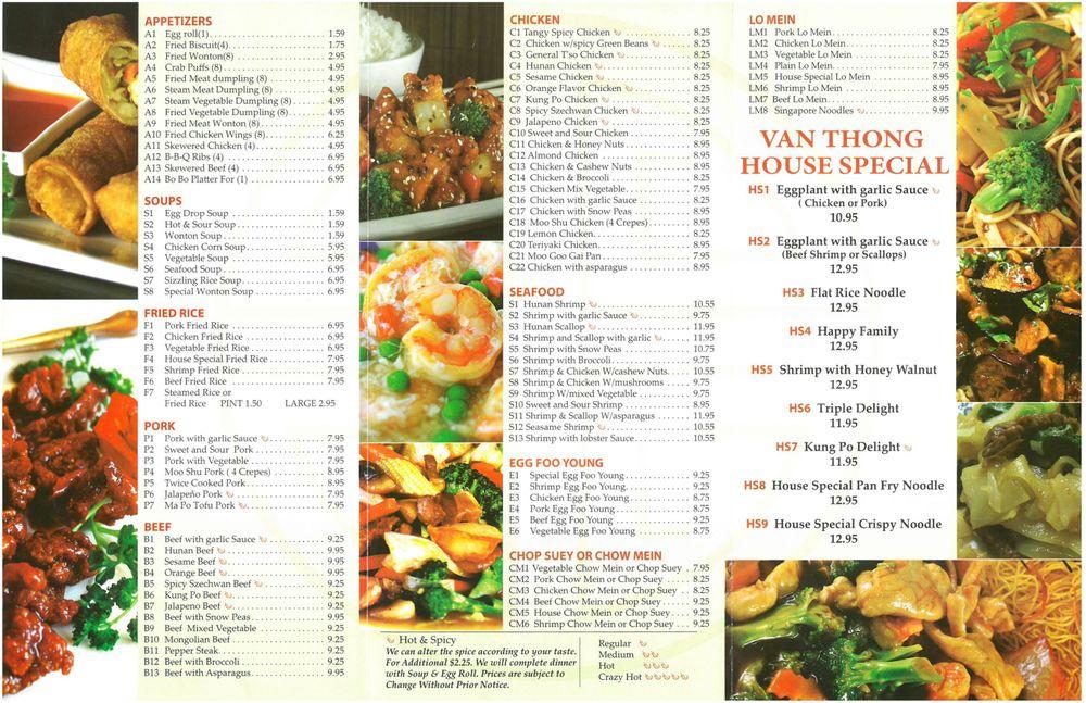 Menu at Van Thong Chinese-Vietnamese restaurant, Conroe