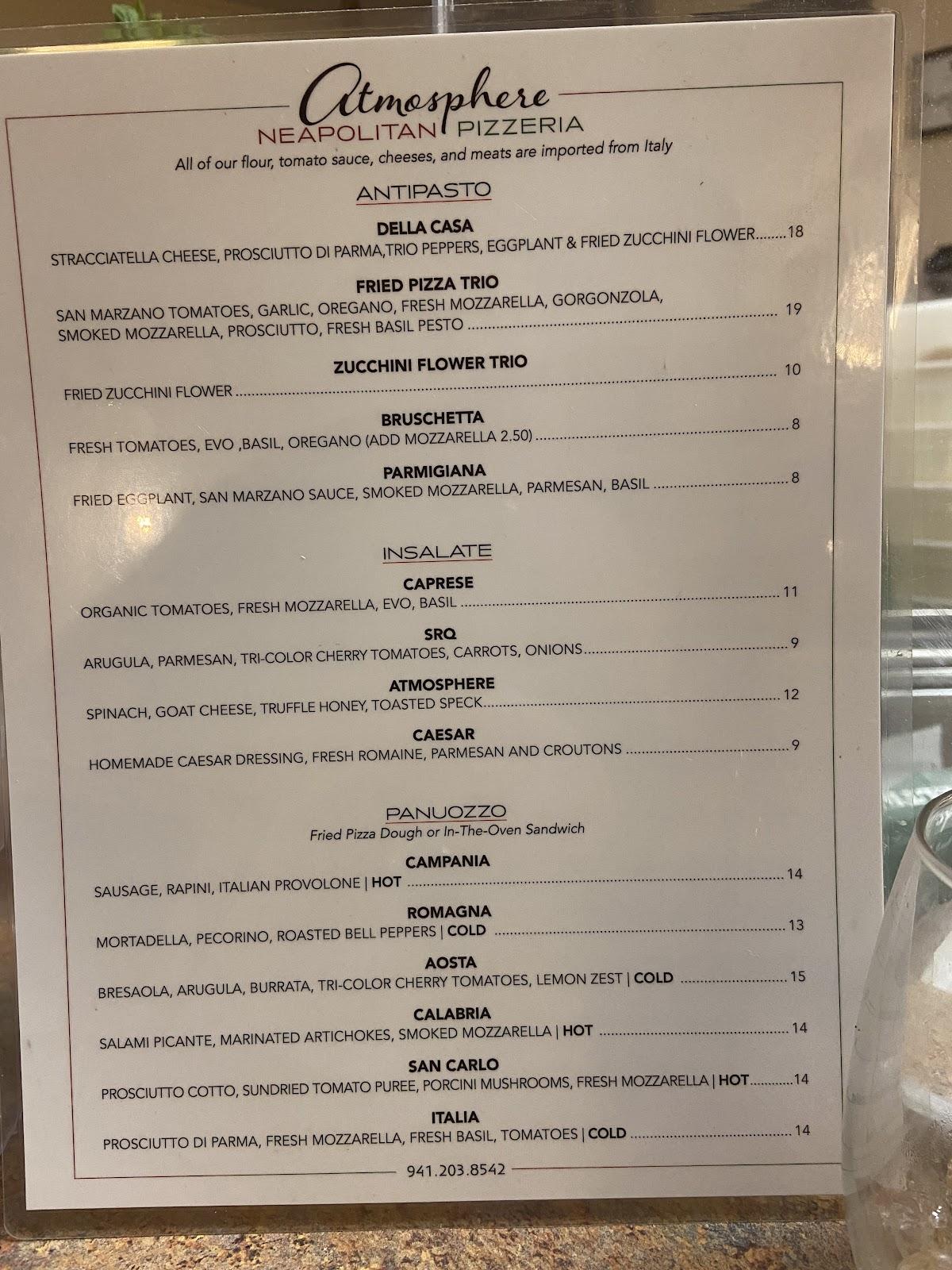 Menu at Atmosphere restaurant, Sarasota, 935 N Beneva Rd unit 409
