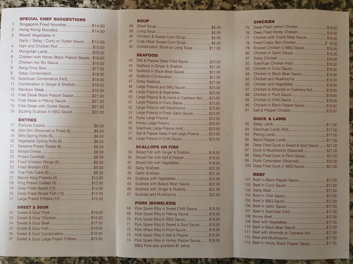Menu at Sanctuary Point Chinese fast food, Sanctuary Point