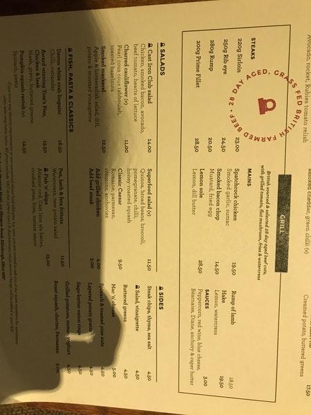 Menu at Cast Iron Grill pub & bar, Edinburgh