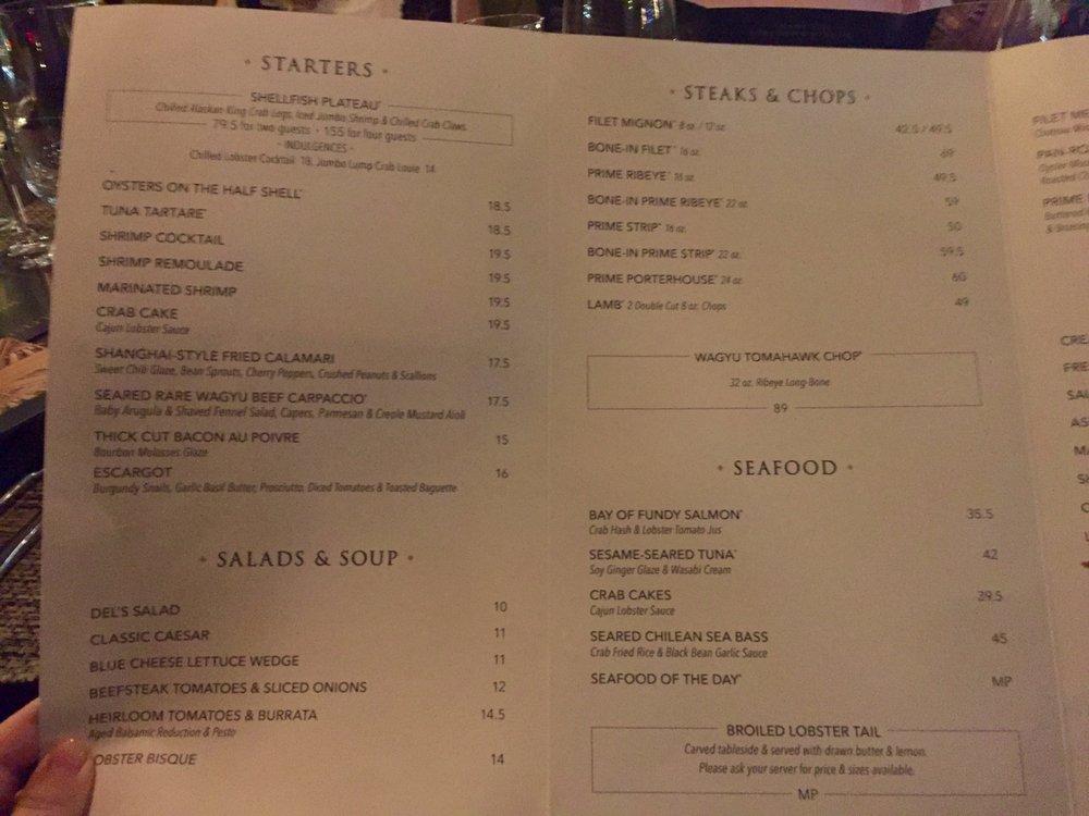 Menu at Del Frisco's Double Eagle Steakhouse, Orlando