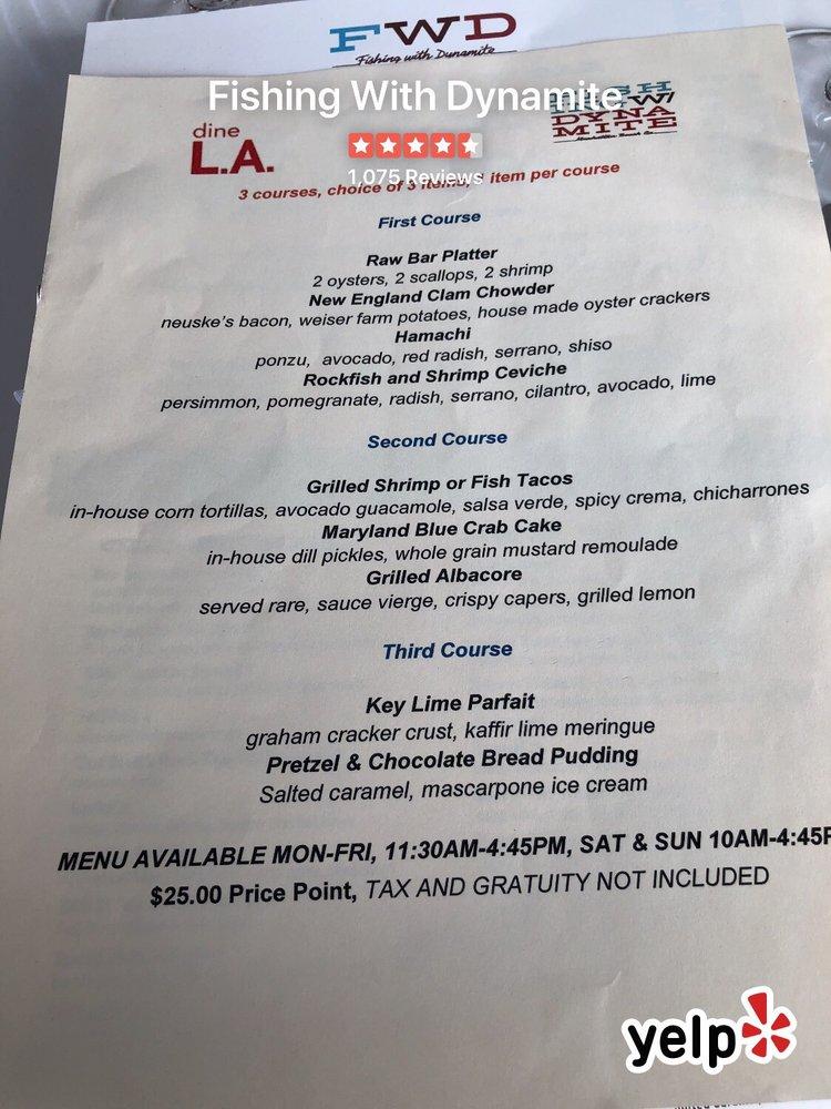 Menu at Fishing With Dynamite pub & bar, Manhattan Beach