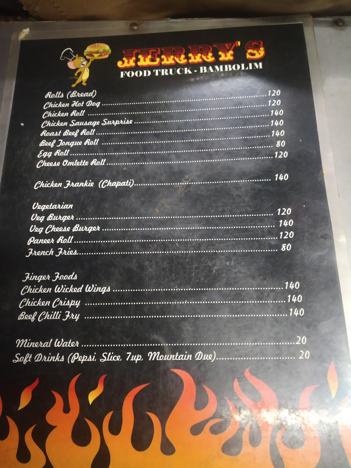 Menu at Jerry's Food Truck, Bambolim