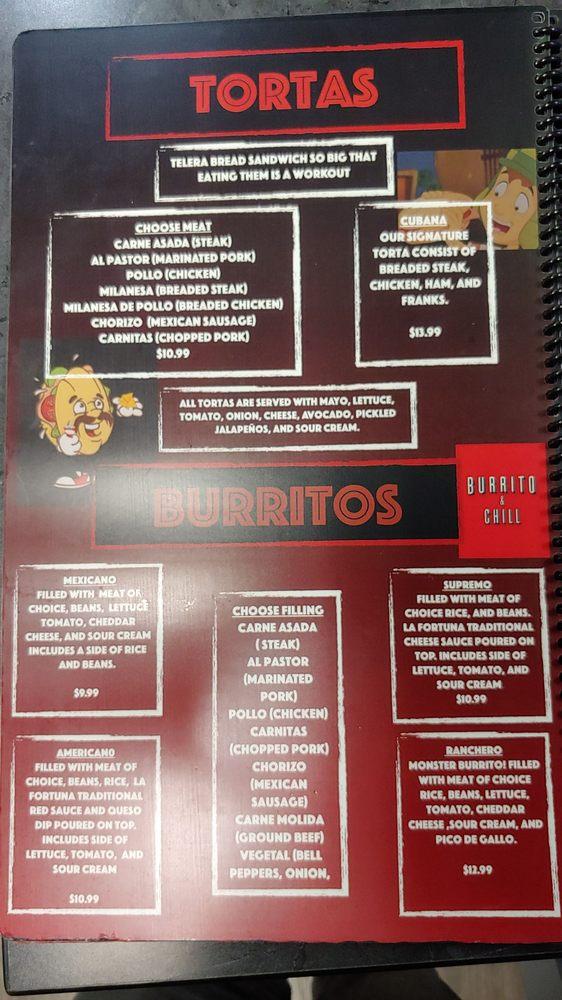 Menu at La Fortuna restaurant, North Wilkesboro