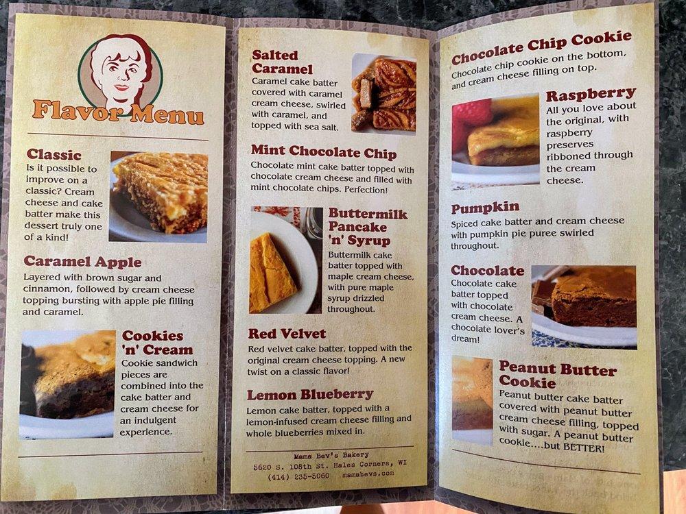 Menu at Mama Bevs Bakery, Hales Corners