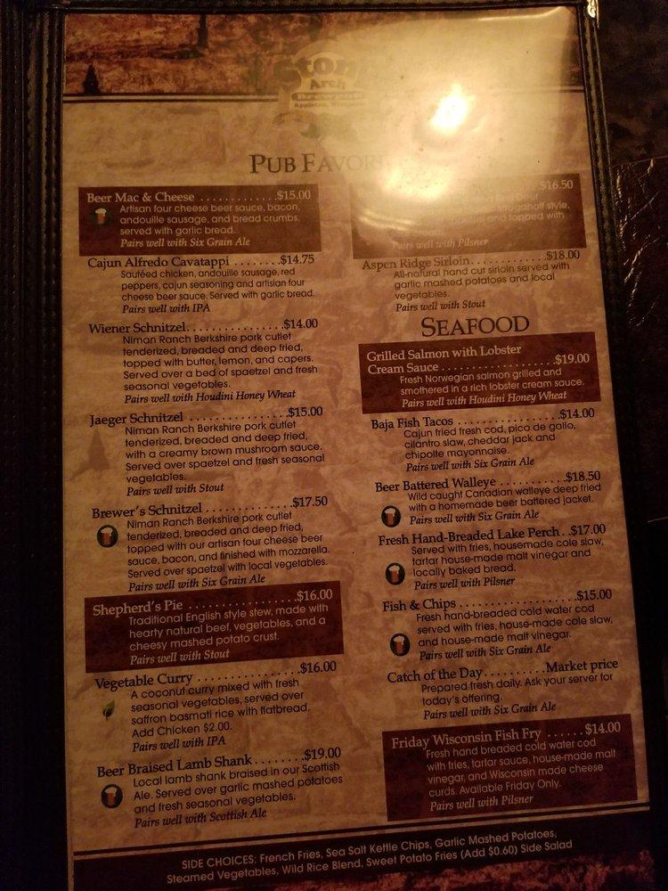 Menu at Stone Arch Brewpub, Appleton