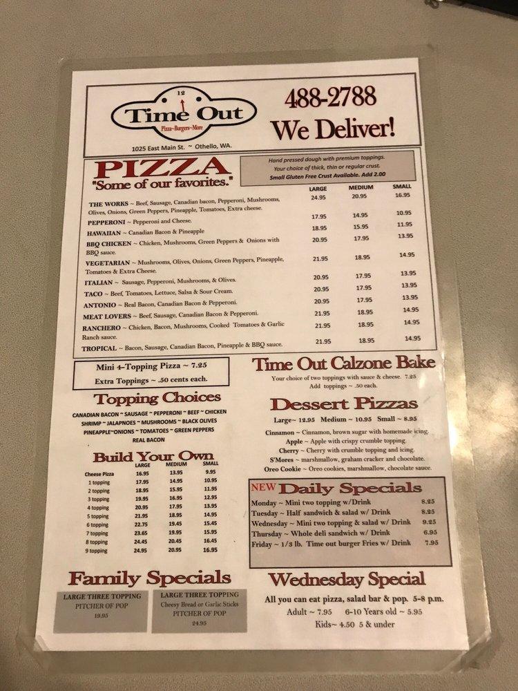 Menu at Time Out Pizza pizzeria, Othello