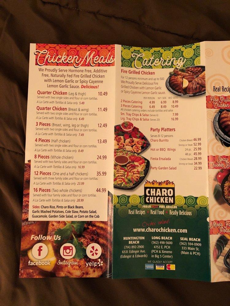 Menu at Charo Chicken fast food, Huntington Beach, Edinger Ave