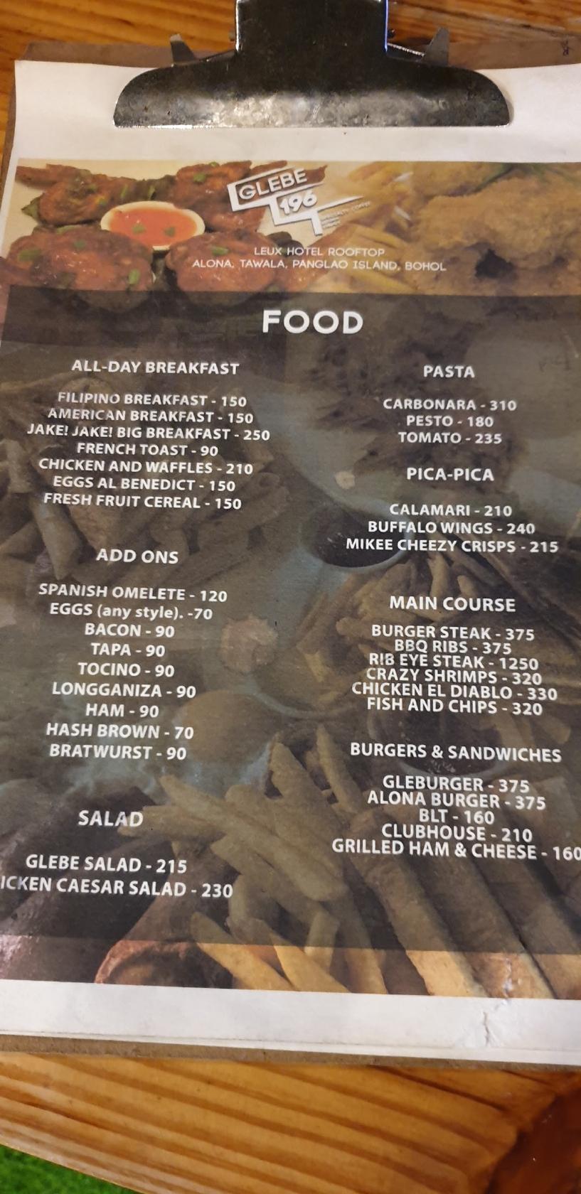 Menu at The Glebe Coffee, Panglao