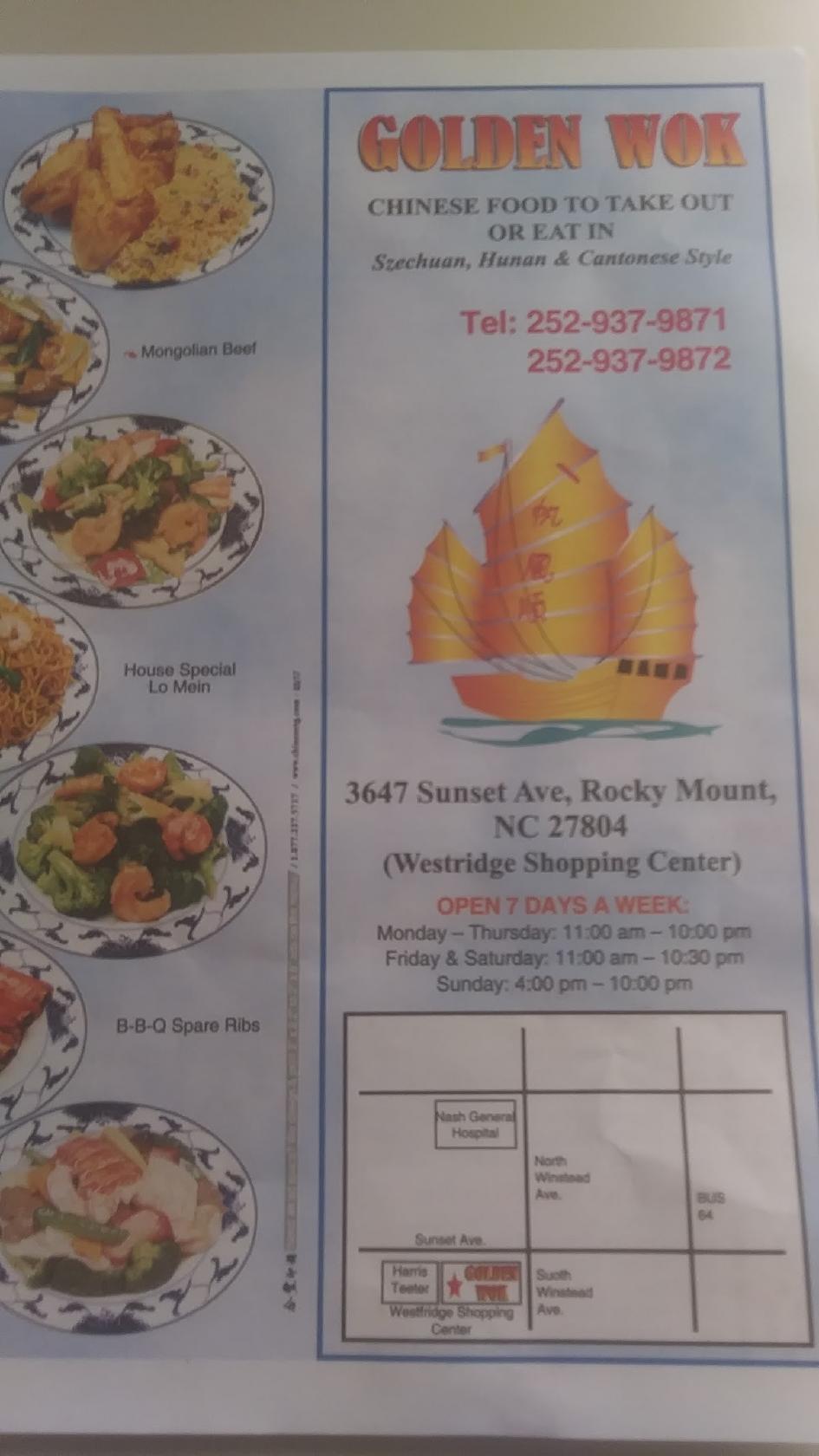 Menu at Golden Wok restaurant, Rocky Mount