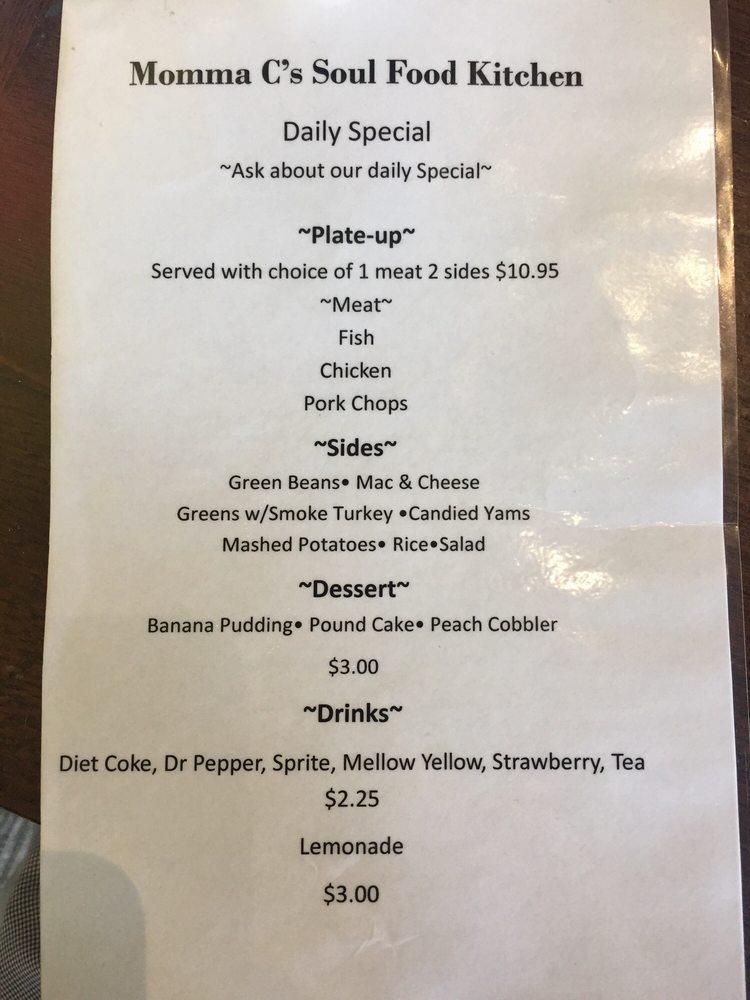 Menu at Momma C's Soul Food Kitchen restaurant, Muskogee