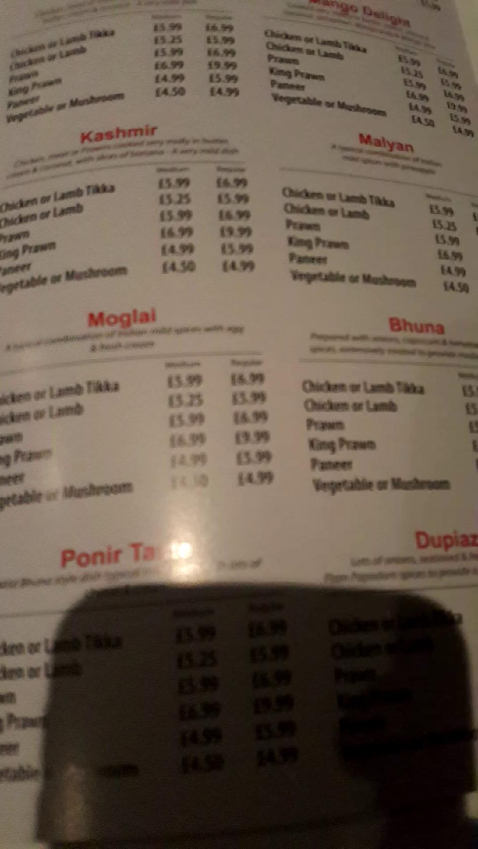 Menu at Red Rose restaurant, Oswestry