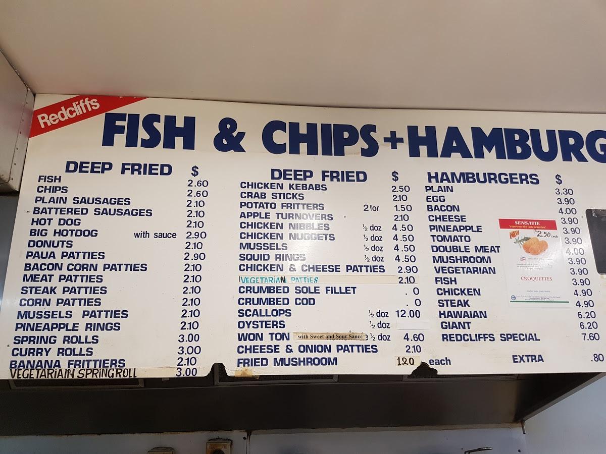 Menu at Redcliffs Fish & Chips restaurant, Christchurch